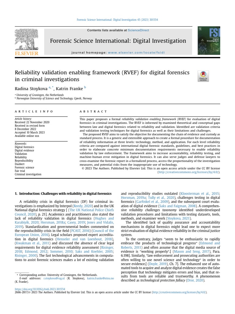 Reliability Validation Enabling Framework (RVEF) For Digital Forensics in Criminal ...