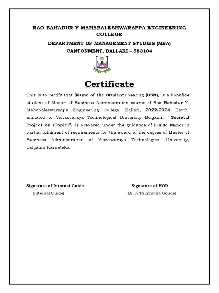 MBA Societal Project Certificate Template | PDF