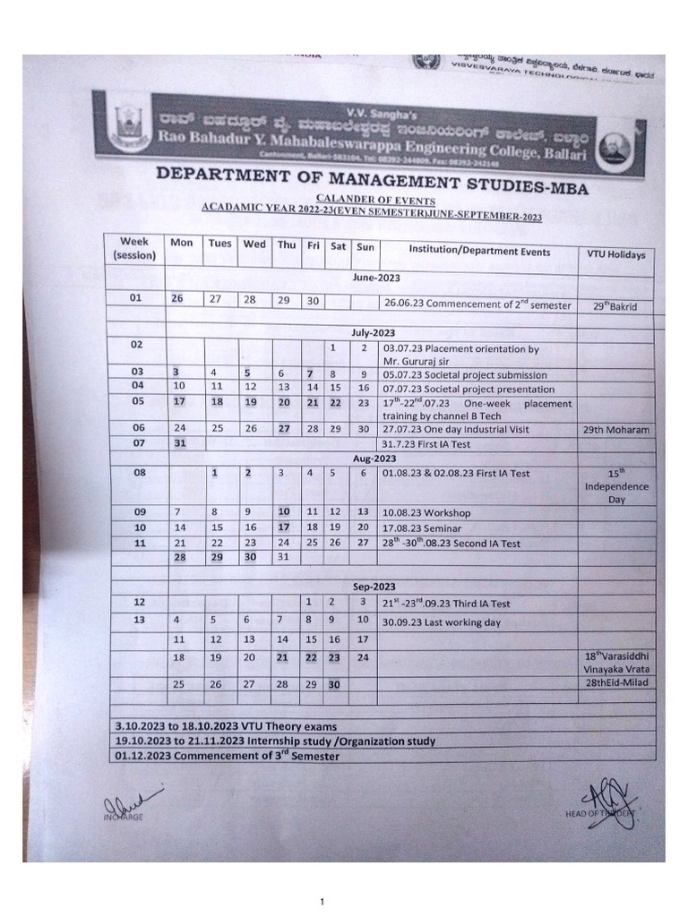 II Sem Calender of Events | PDF