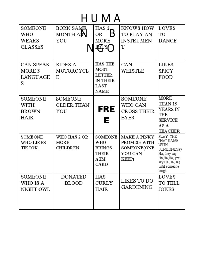 HUMAN BINGO | PDF