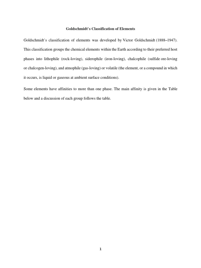 Goldschmidt's Element Classification Explained | PDF | Chemistry ...
