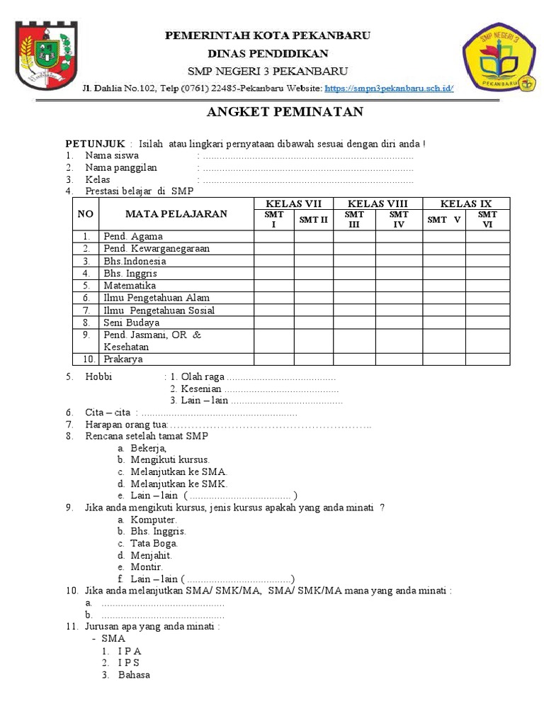 Angket Peminatan | PDF