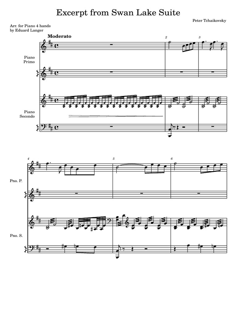 Tchaikovsky Swan Lake Suite Excerpt Arr For Piano Hands | PDF | Pyotr Ilyich Tchaikovsky ...