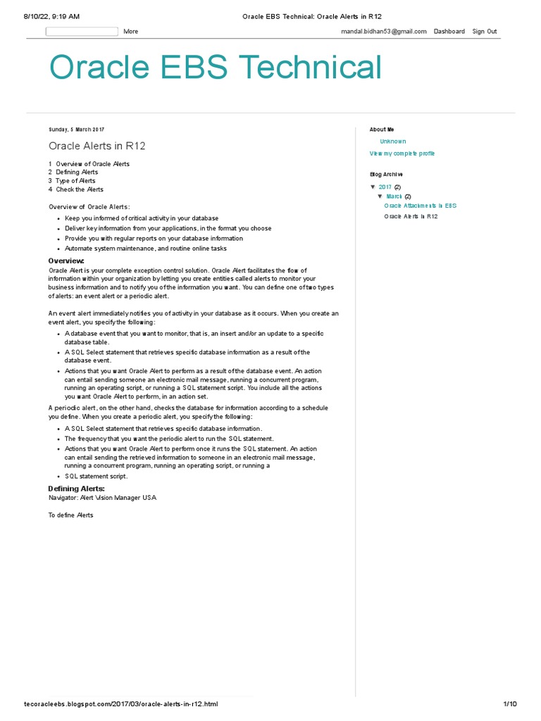 Oracle EBS Technical - Oracle Alerts in R12 | PDF | Databases | Data Management