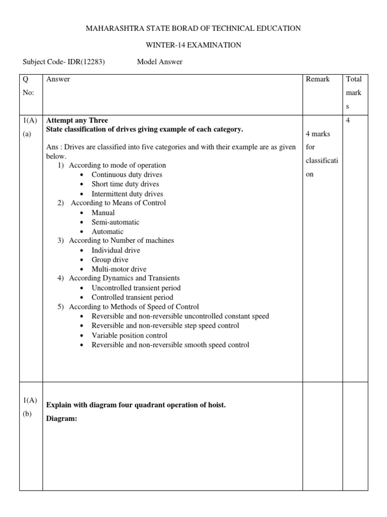 Model Answer IDR 1 | PDF | Motor Vehicle | Mechanical Engineering