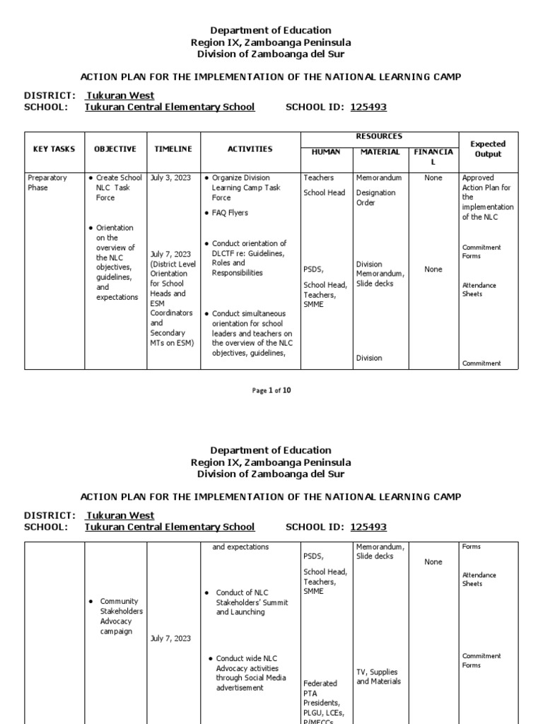 Action Plan Template NLC Orientation - TCES | PDF
