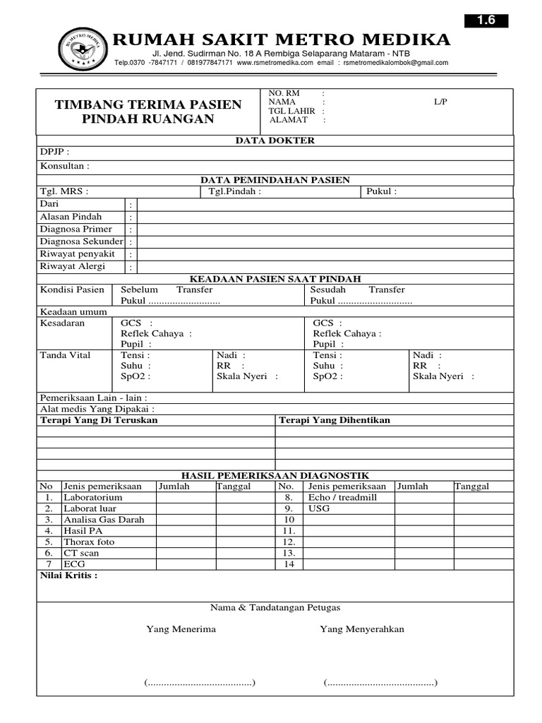 1.6 Form Transfer Pasien Antar Ruangan | PDF