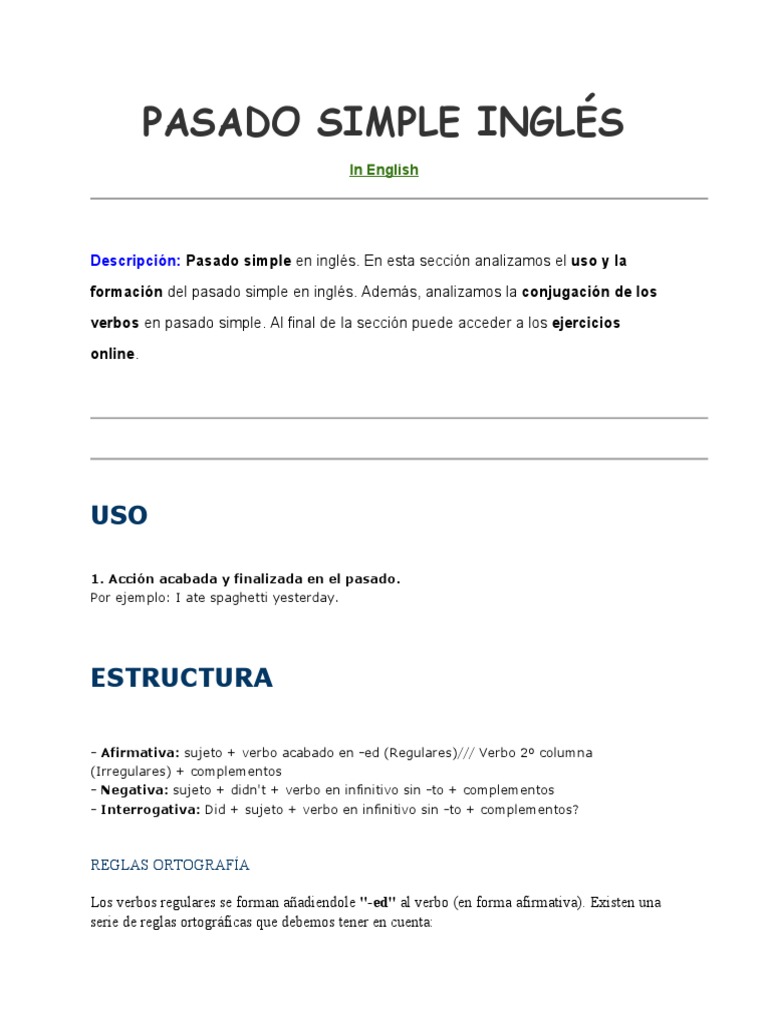 Guía Completa del Pasado Simple | PDF | Verbo | Conjugación gramatical