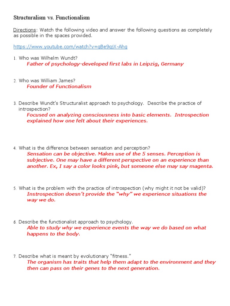 Structuralism Vs Functionalism ANS | PDF