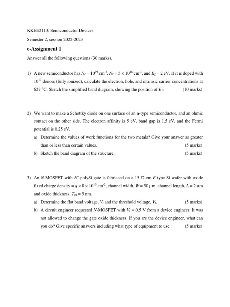Semiconductor Devices Assignment | PDF