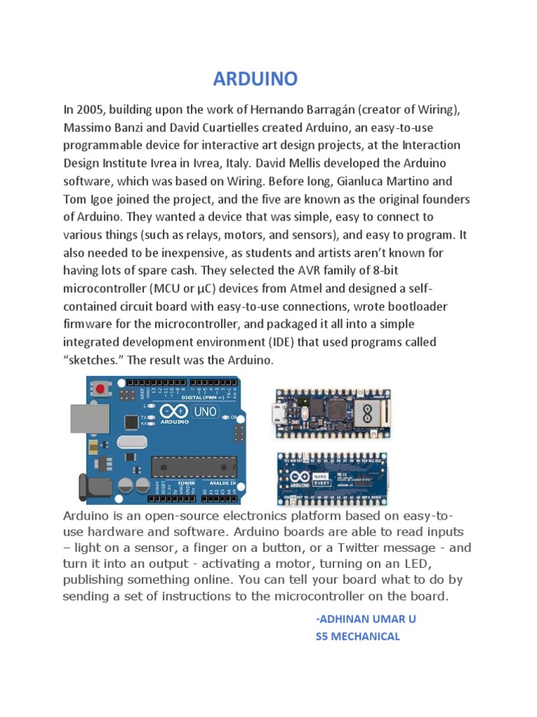 Arduino: - Adhinan Umar U S5 Mechanical | PDF | Technology & Engineering
