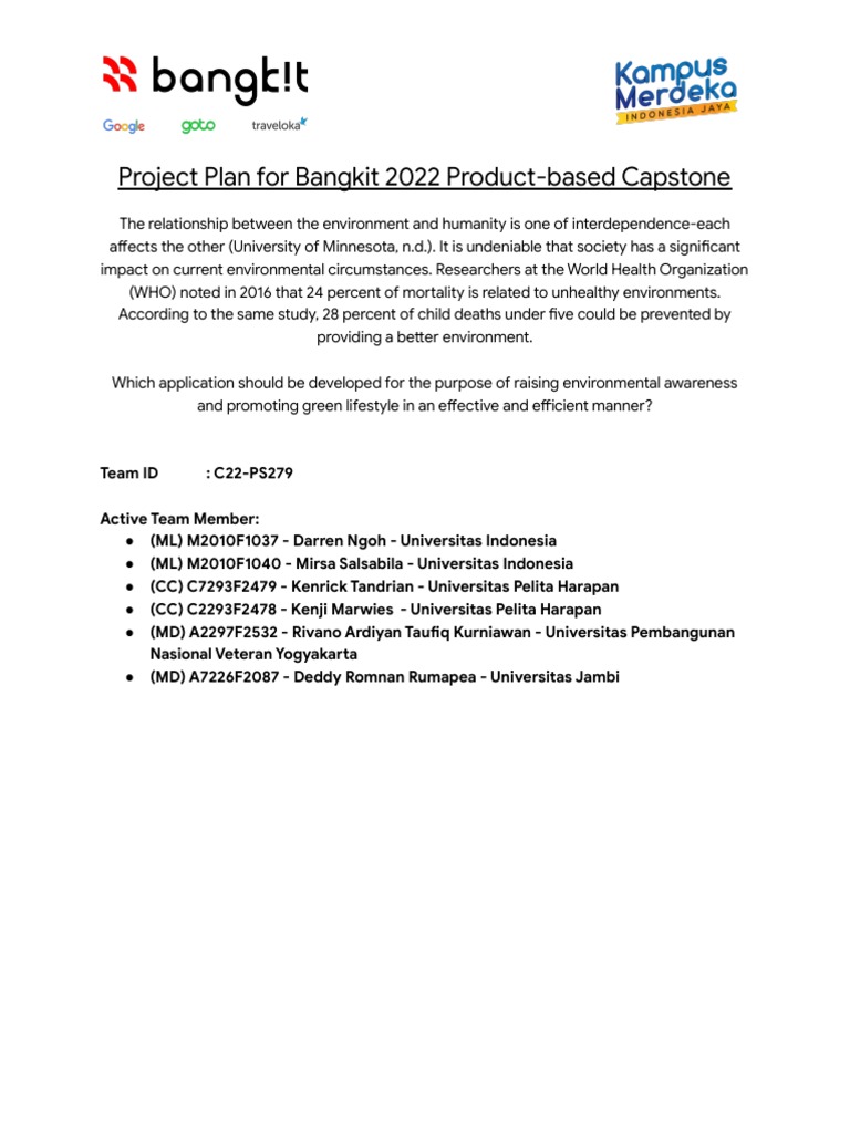 EcoSense Capstone Project Plan - Bangkit 2022 | PDF | Web Application | Cloud Computing
