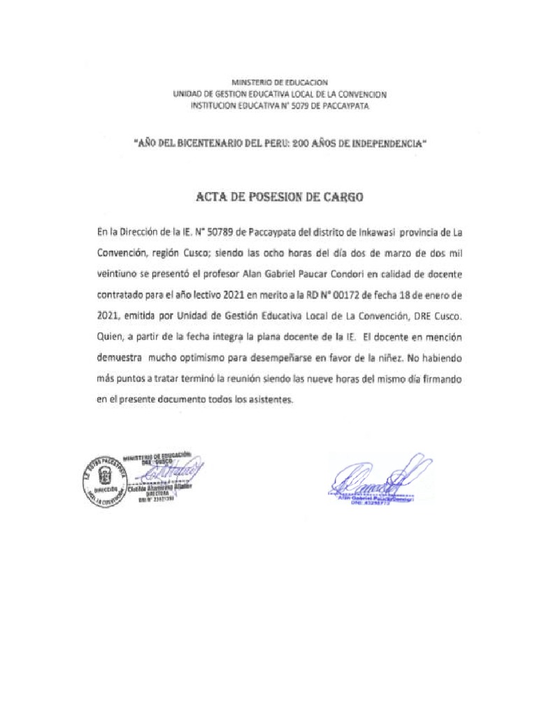 Acta de Posesión de Cargo | PDF