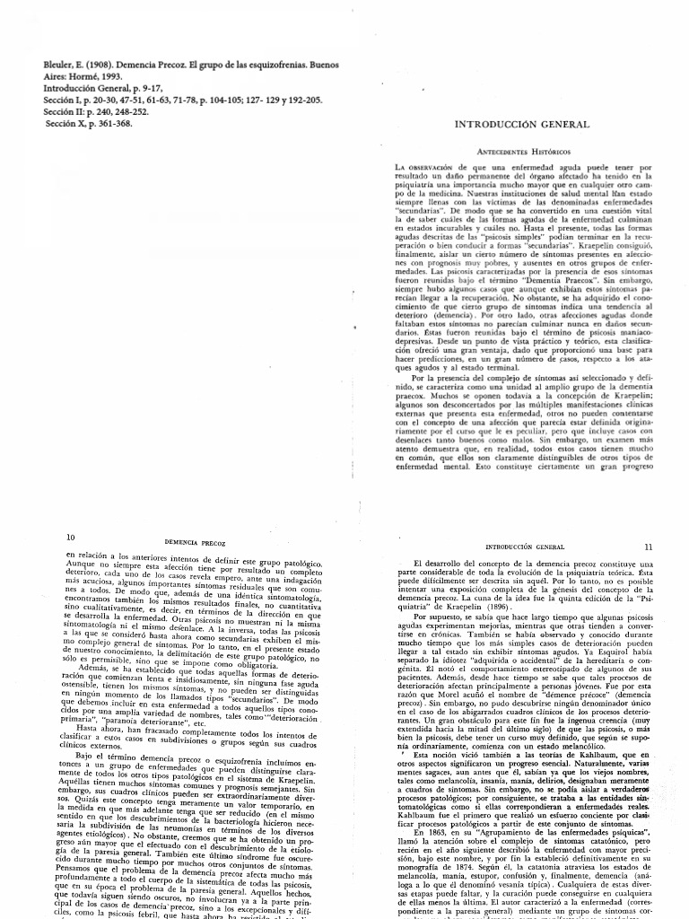 Bleuler, E. (1908) - Demencia Precoz. Seleccion | PDF | Esquizofrenia ...