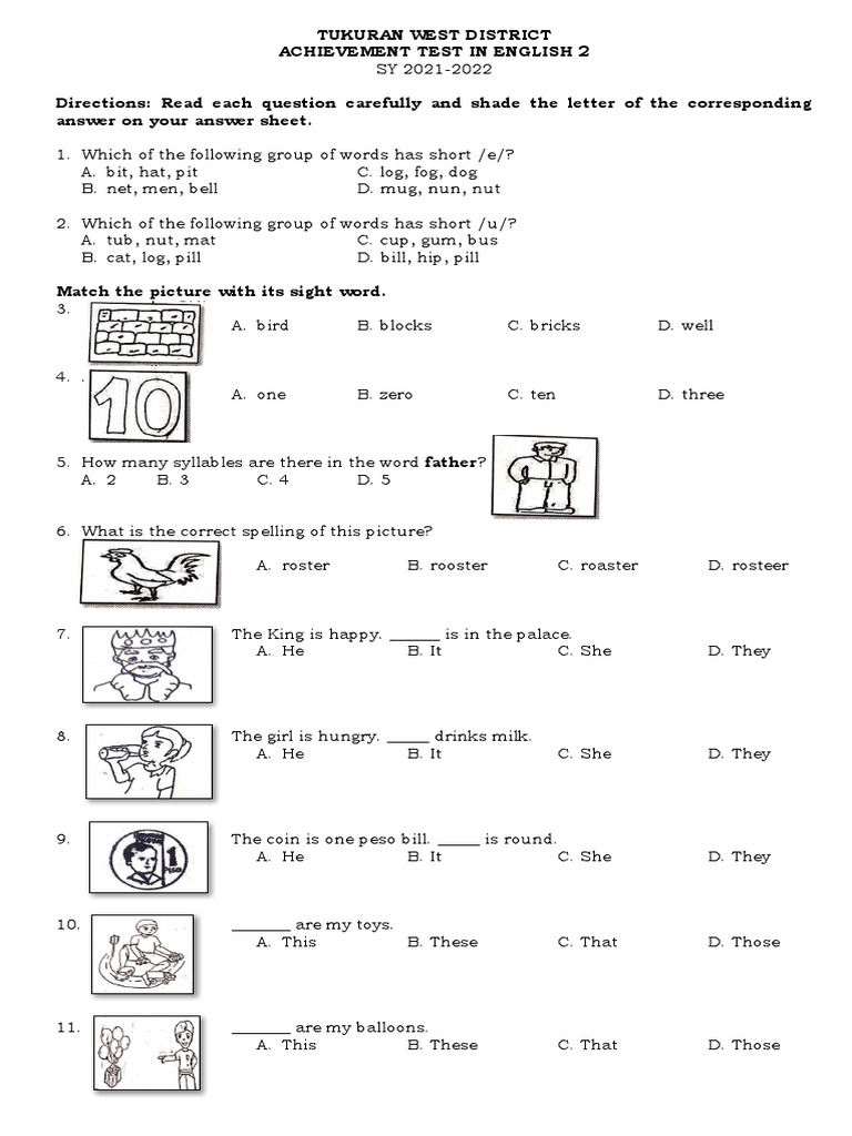 District Achievement Test - English 2-June2022 | PDF