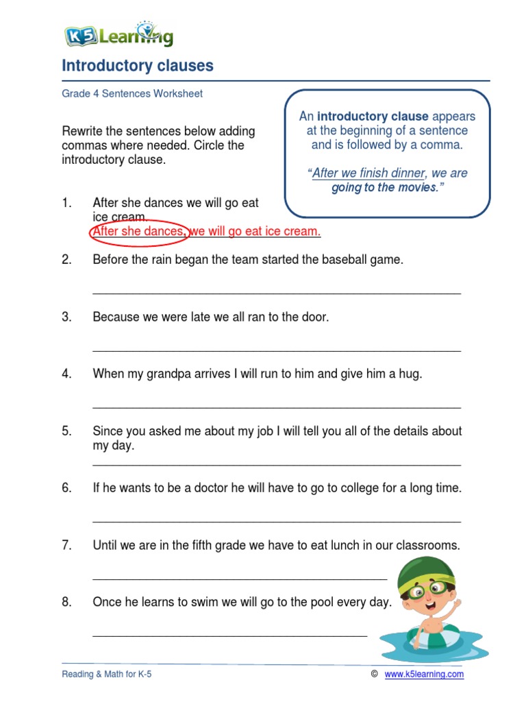 Grade 4 Introductory Clauses A | PDF