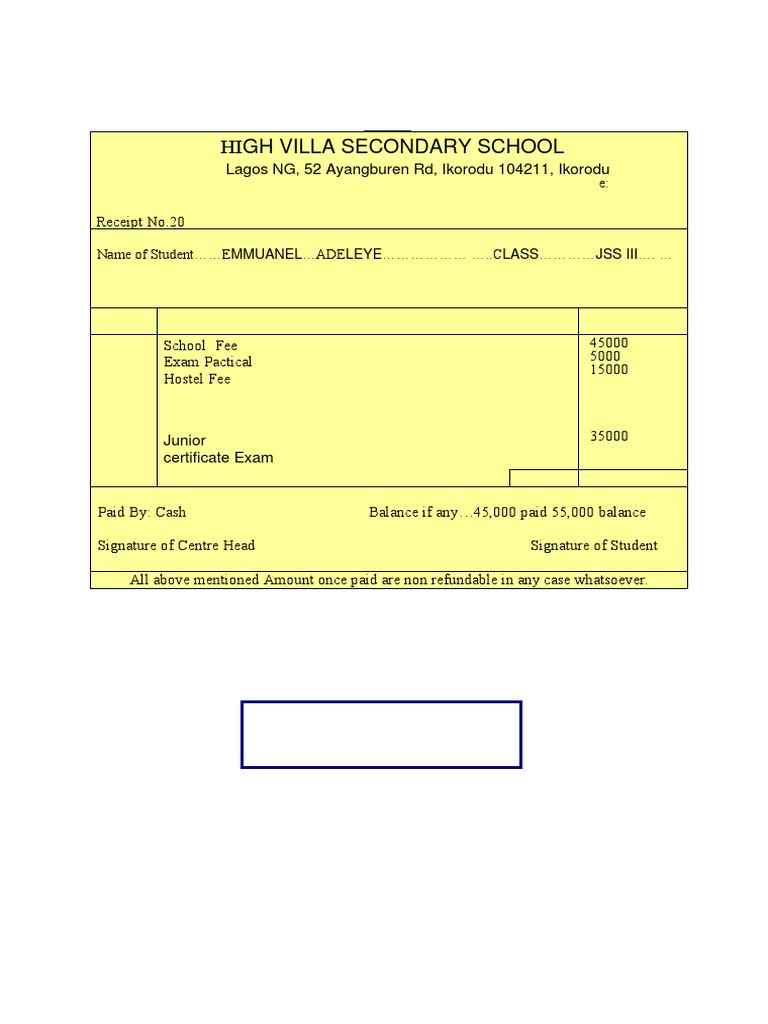 School Fee Receipt Format Sample | PDF