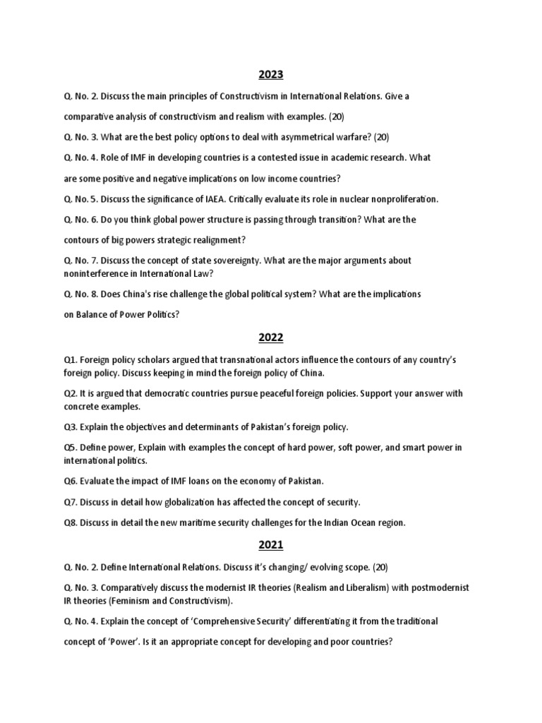 International Relations CSS Past papers-IR-1 Past Papers 2000 TO 2023 | PDF