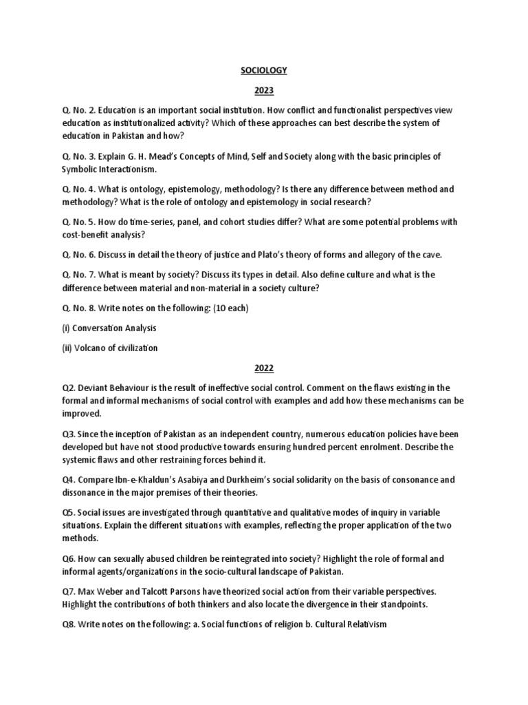 Sociology Past Papers 2000 To 2023 | PDF | Sociology | Max Weber