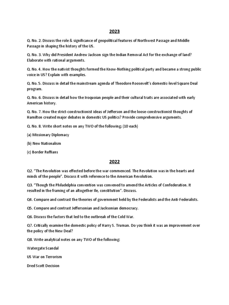 US History Exam Questions Overview | PDF | The United States | American ...
