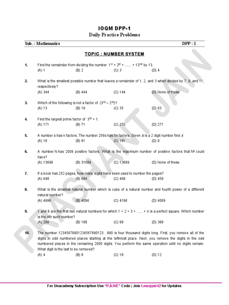 Ioqm DPP-1 | PDF | Numbers | Arithmetic