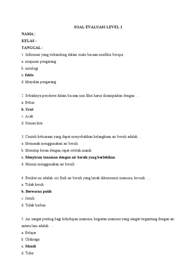 SOAL EVALUASI Dan Remedial Kls 5 TPK 8 ST 3 PJ 1 | PDF | Griya & Taman | Kesehatan Holistik