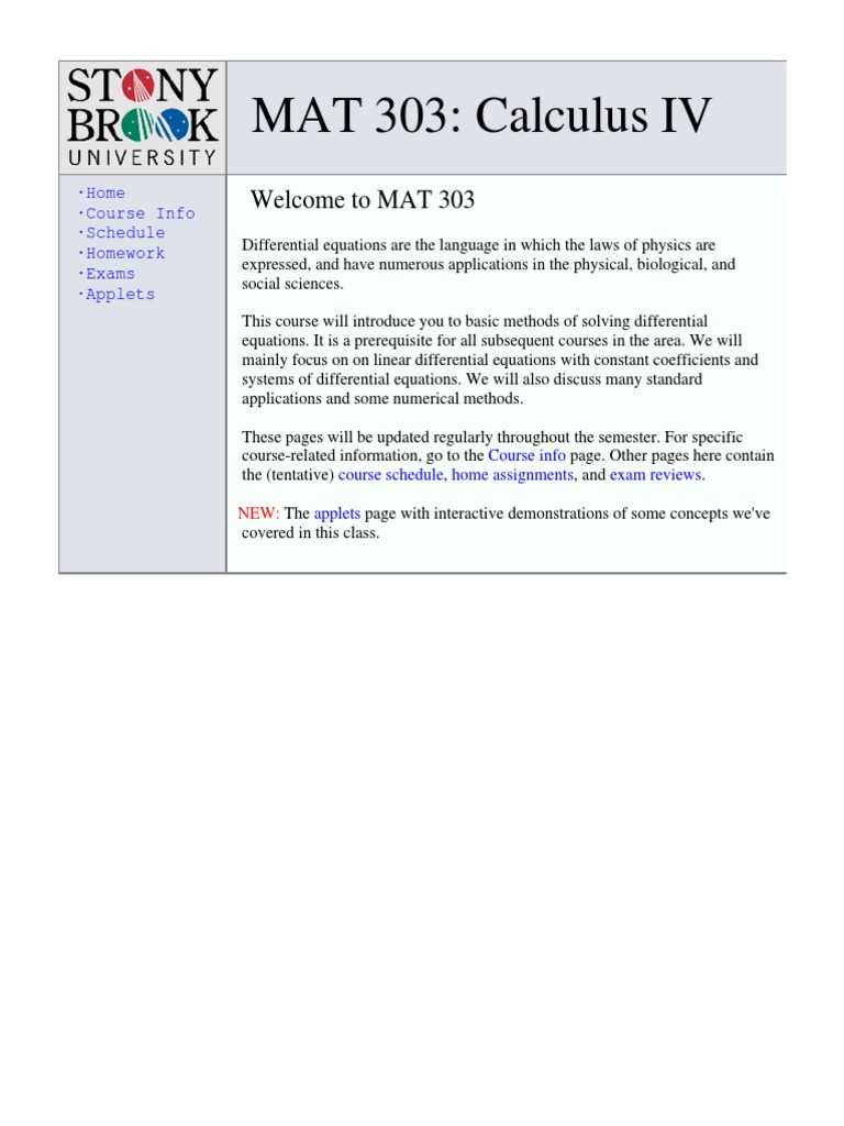 Mat303 Stony Brook | PDF | Differential Equations | Mathematics