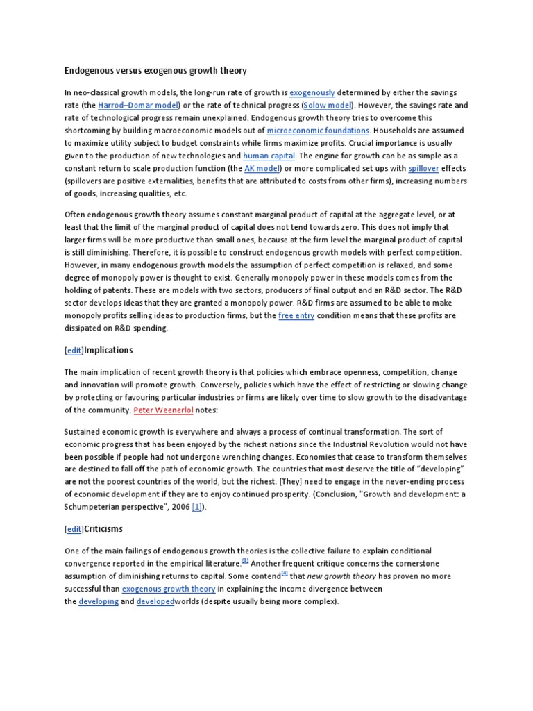 Endogenous vs Exogenous Growth Theory | PDF | Economic Theories ...