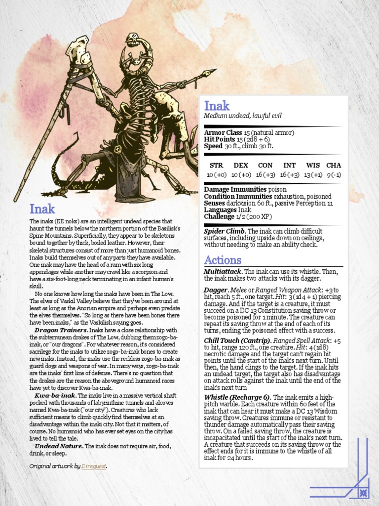Inak: Undead Stat Block for 5E | PDF