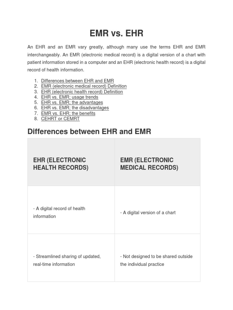 EMR Vs EMR | PDF | Electronic Health Record | Health Informatics