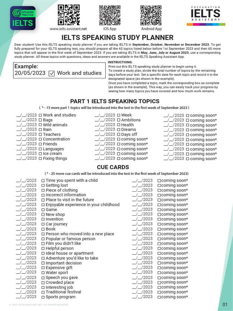 IELTS Speaking Study Planner For September-December - 2023 | PDF ...