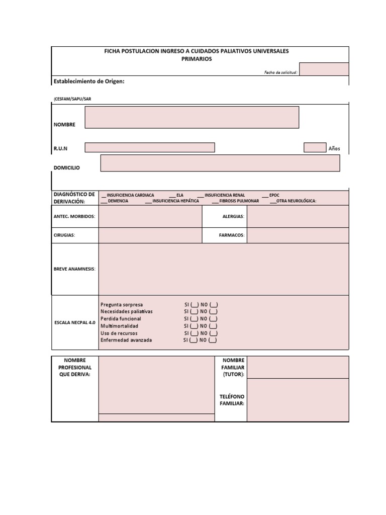 Ficha de Postulación a Cuidados Paliativos | PDF