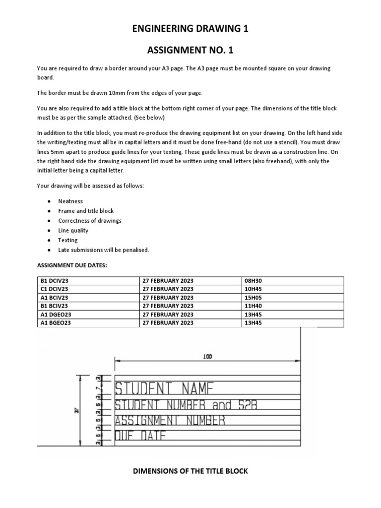 Engineering Drawing Assignment 1 | PDF