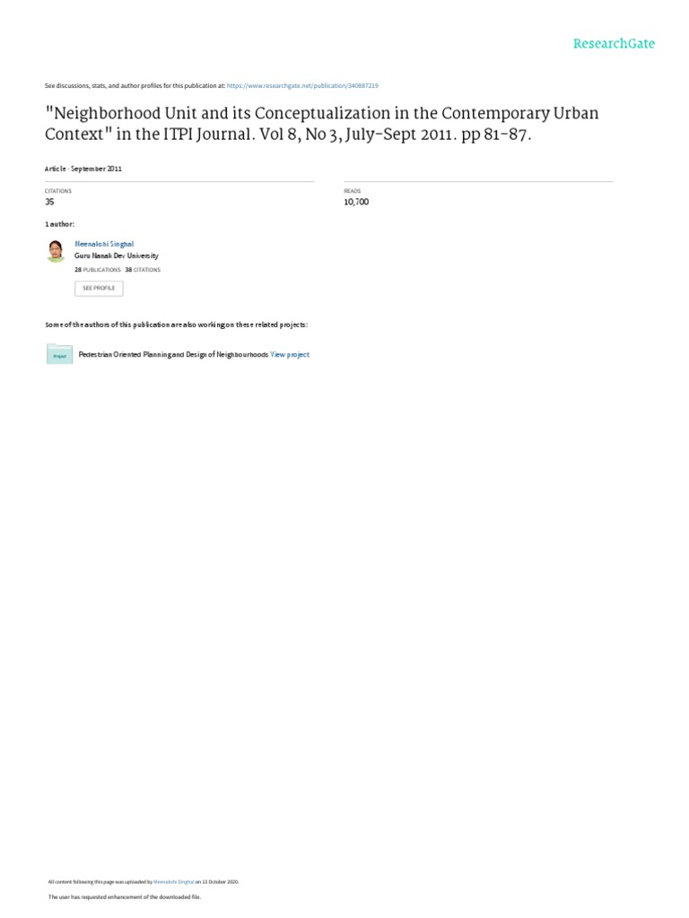 "Neighborhood Unit and Its Conceptualization in The Contemporary Urban ...