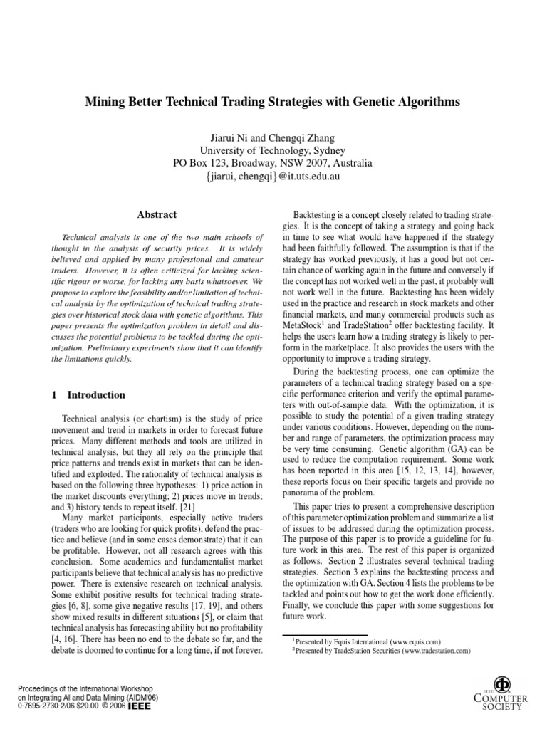 Mining Better Technical Trading Strategies With Genetic Algorithms (2006) | PDF | Technical ...