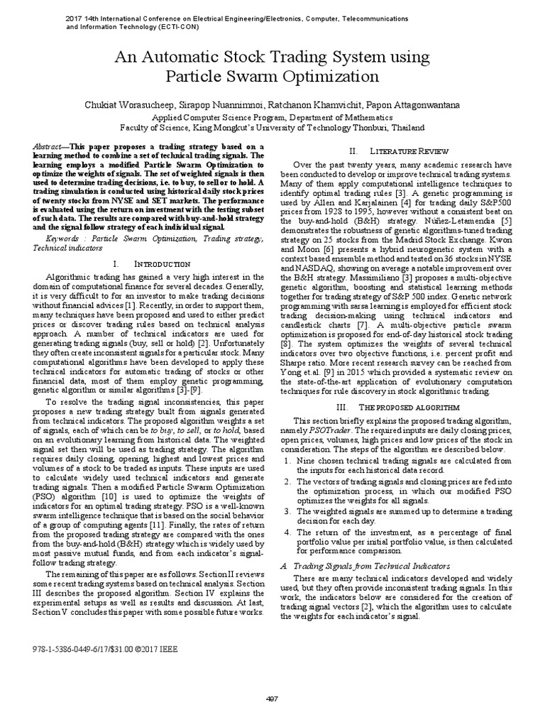 An Automatic Stock Trading System Using Particle Swarm Optimization (2017) | PDF | Algorithmic ...
