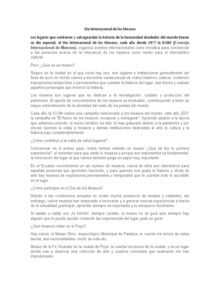 Día Internacional de Los Museos | PDF | Museo