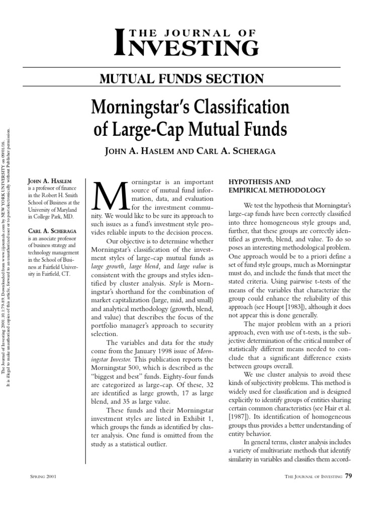 Morningstar's Classification of Large-Cap Mutual Funds (2001) | PDF | Investing | Cluster Analysis