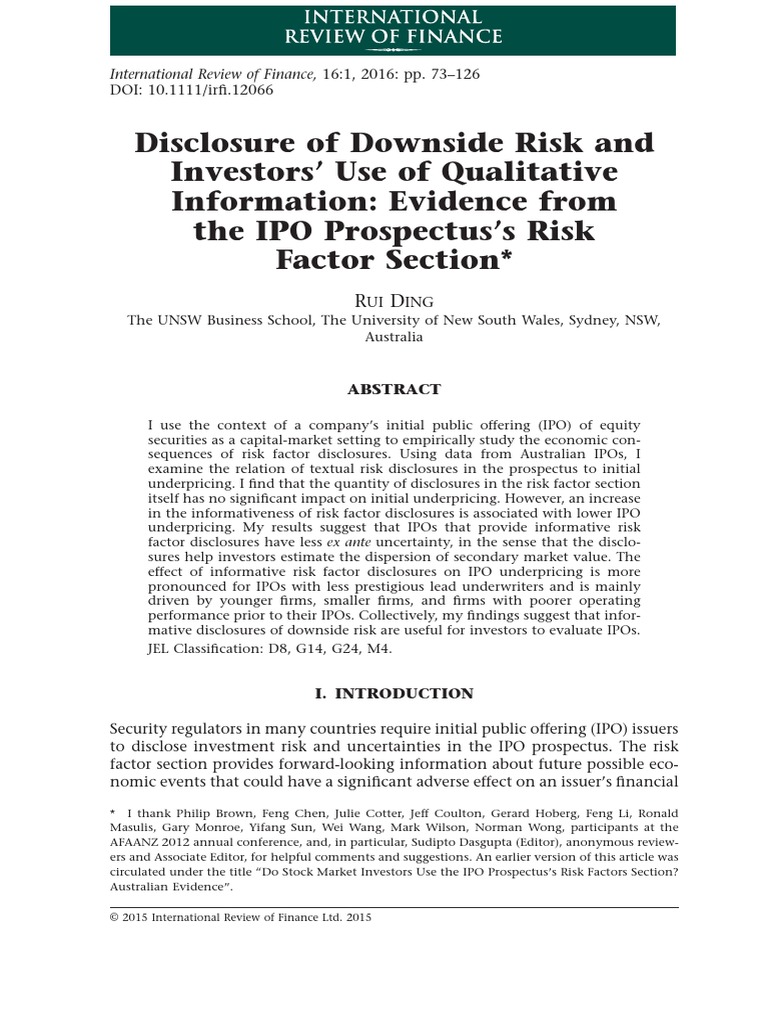 Disclosure of Downside Risk and Investors' Use of Qualitative ...