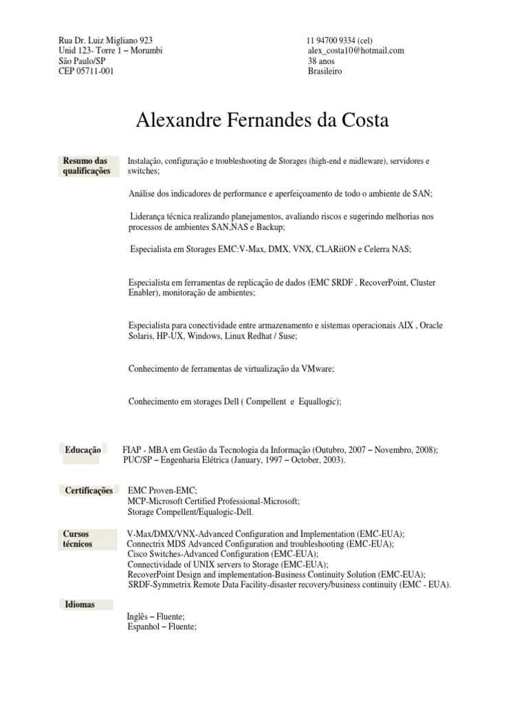 CV Alexandre Costa - Portugues | PDF | Brasil | Ciência da Computação