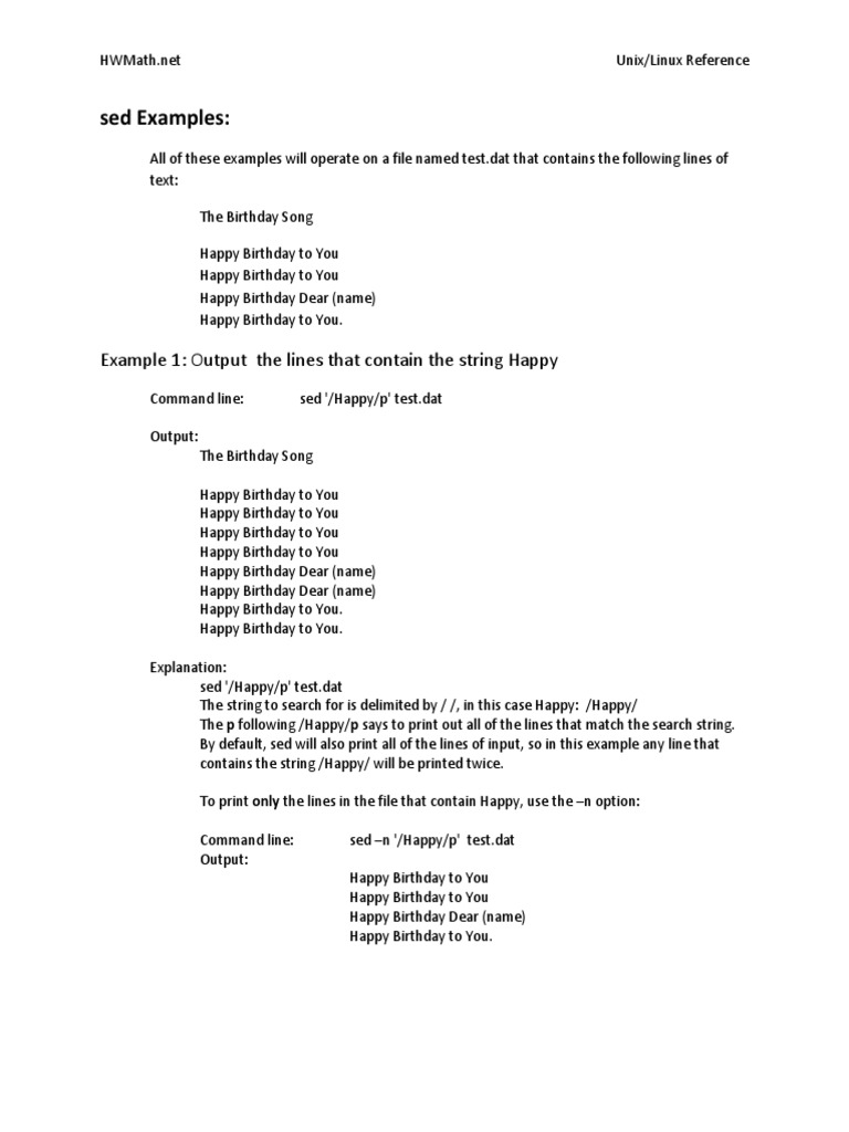 Sed Examples | PDF | Command Line Interface | System Software