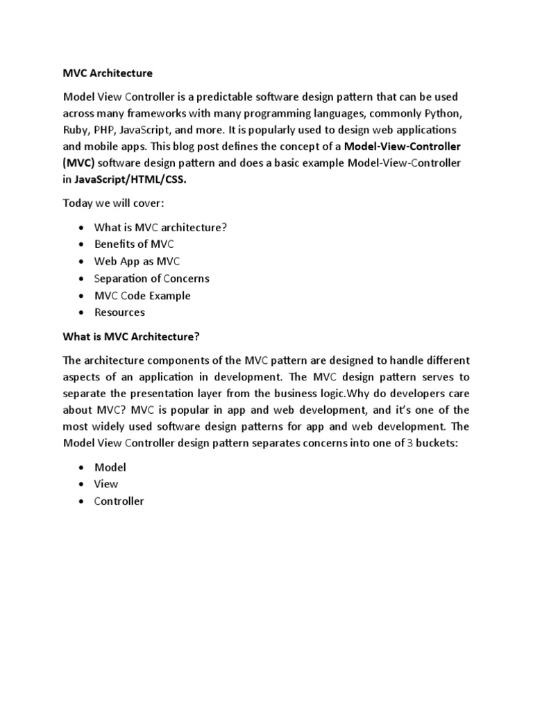 MVC Architecture | Download Free PDF | Model–View–Controller | Web Application