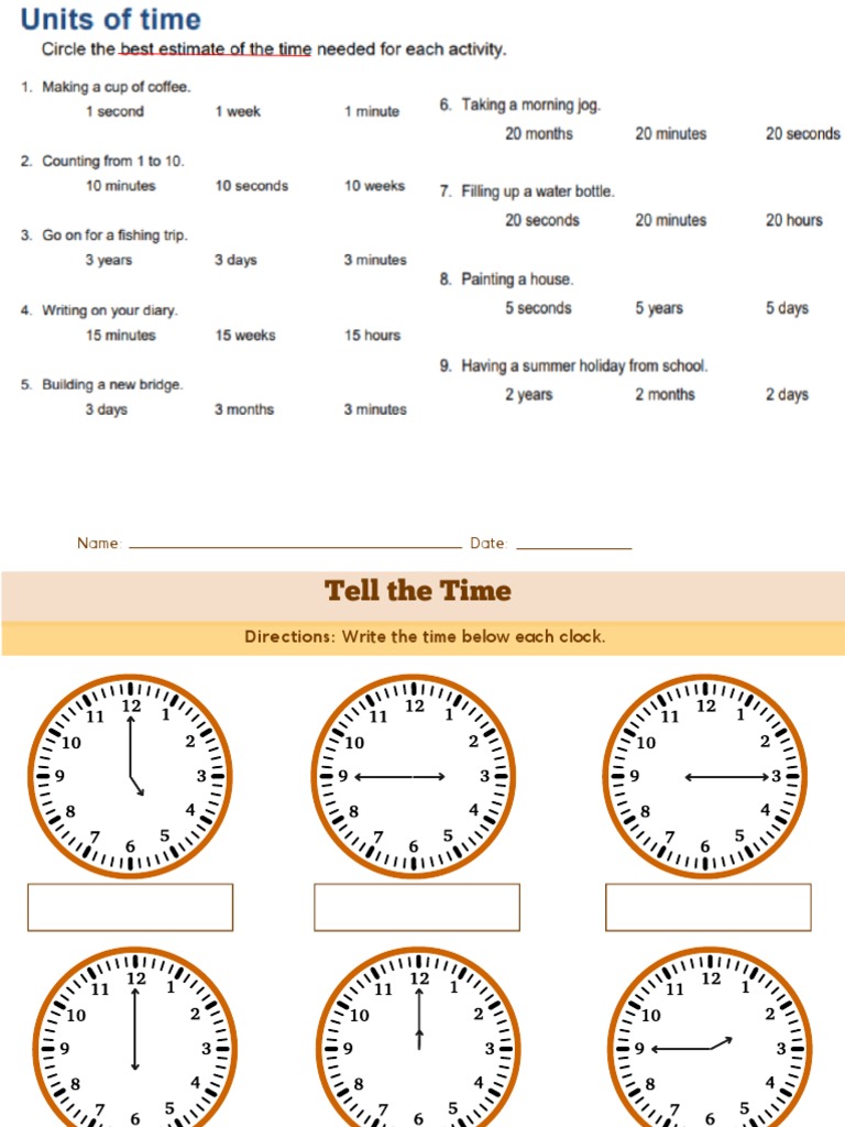 Time&measurement WORKSHEETS | PDF | Spacetime