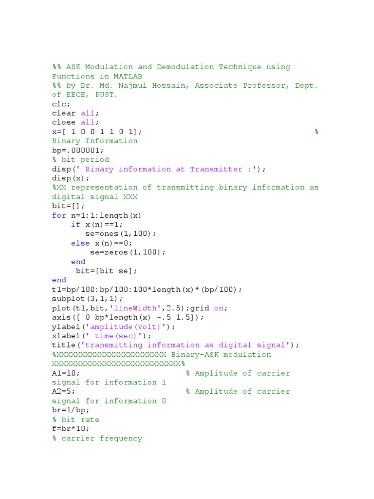 ASK Modulation and Demodulation Technique Using Functions in MATLAB ... ASK Modulation and Demodulation Technique Using Functions in MATLAB ...