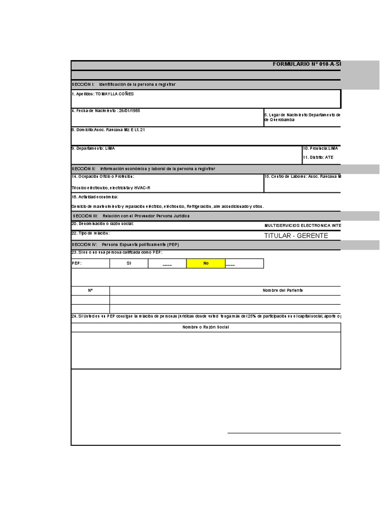 Formulario #010 A SPLAFMV Anexo | PDF