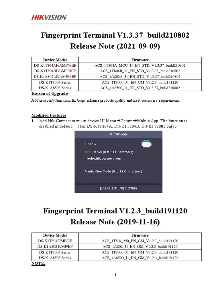 Fingerprint Terminal V1.3.38 - Build210802 Release Note | PDF | Software Development | Computer ...