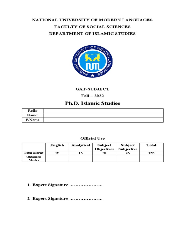 Numl PHD Model Paper | PDF | Ali | Umar