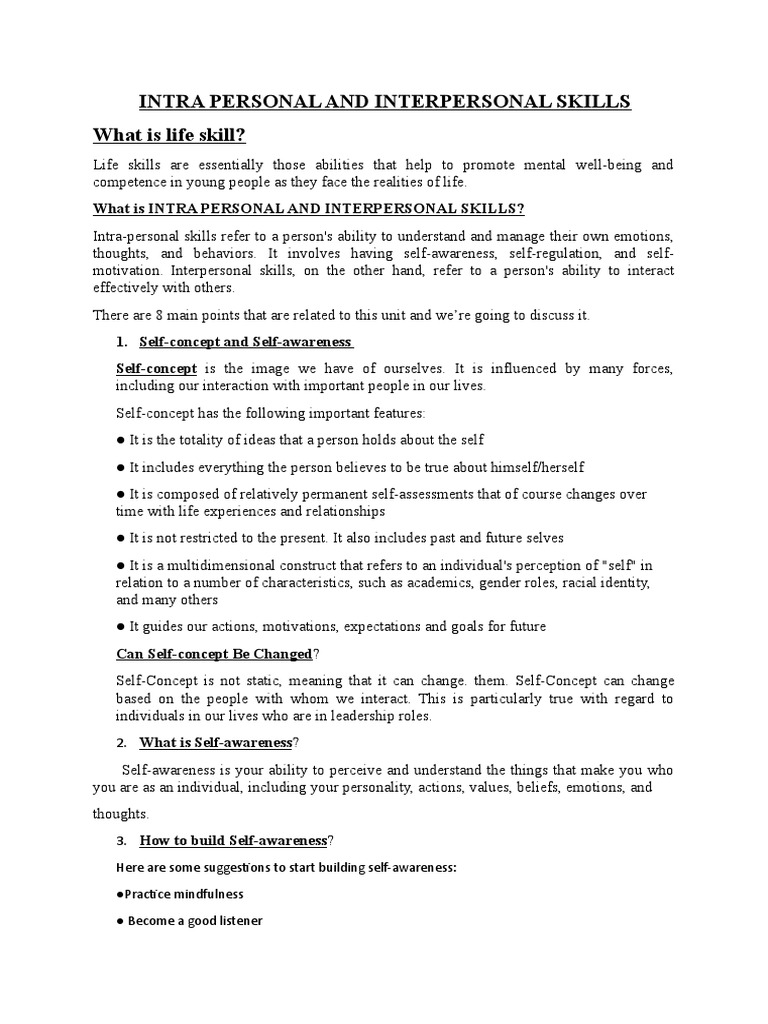 Intra Personal and Interpersonal Skills | PDF | Self Esteem | Critical Thinking