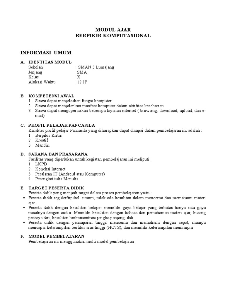 Modul CP 5 Berpikir Komputasional | PDF