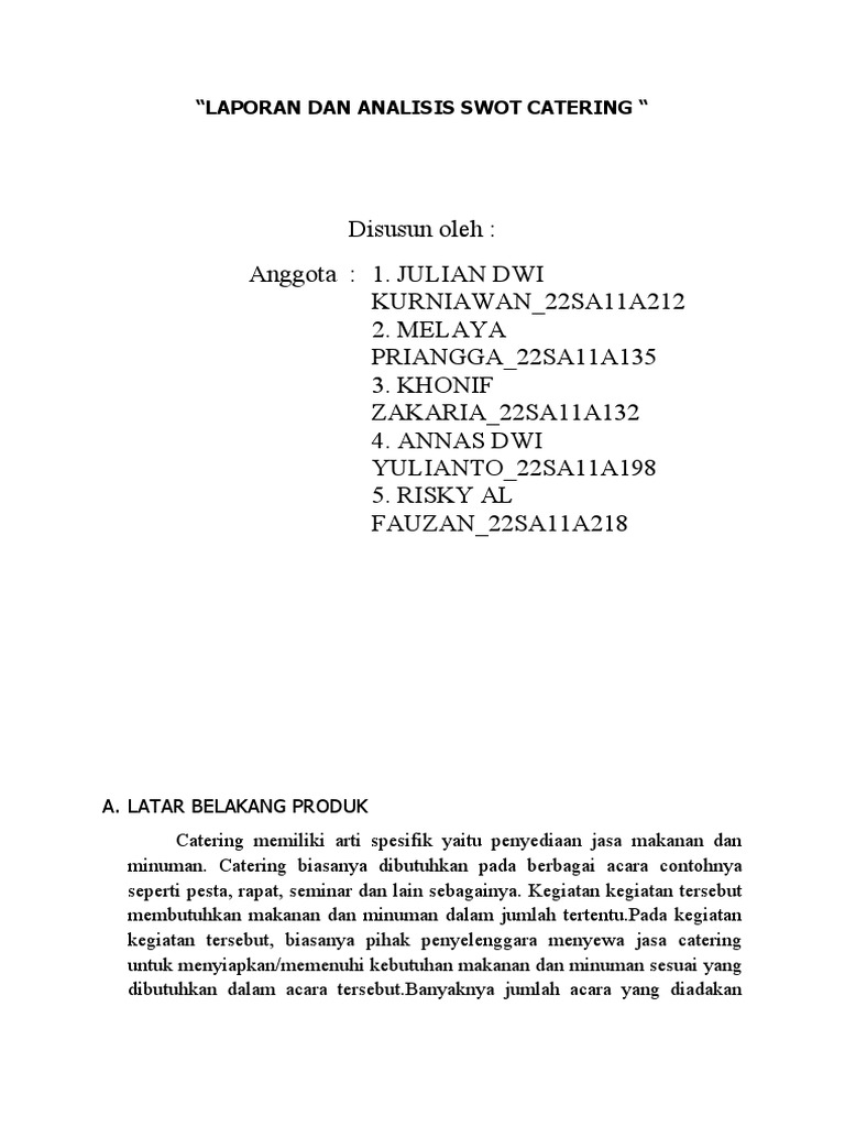 Laporan Dan Analisis Swot Produk Catering | PDF